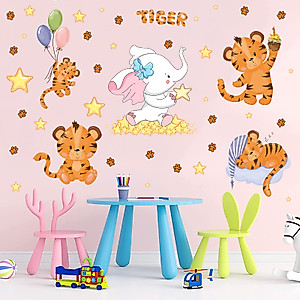 Balloon Flying Animals Wall Decals, Cute Tiger Elephant Star Wall Stickers,Animal Stickers for Kids,Cartoon Wall Decors for Nursery Kids Room Living Room Bedroom Decorations Home Decor