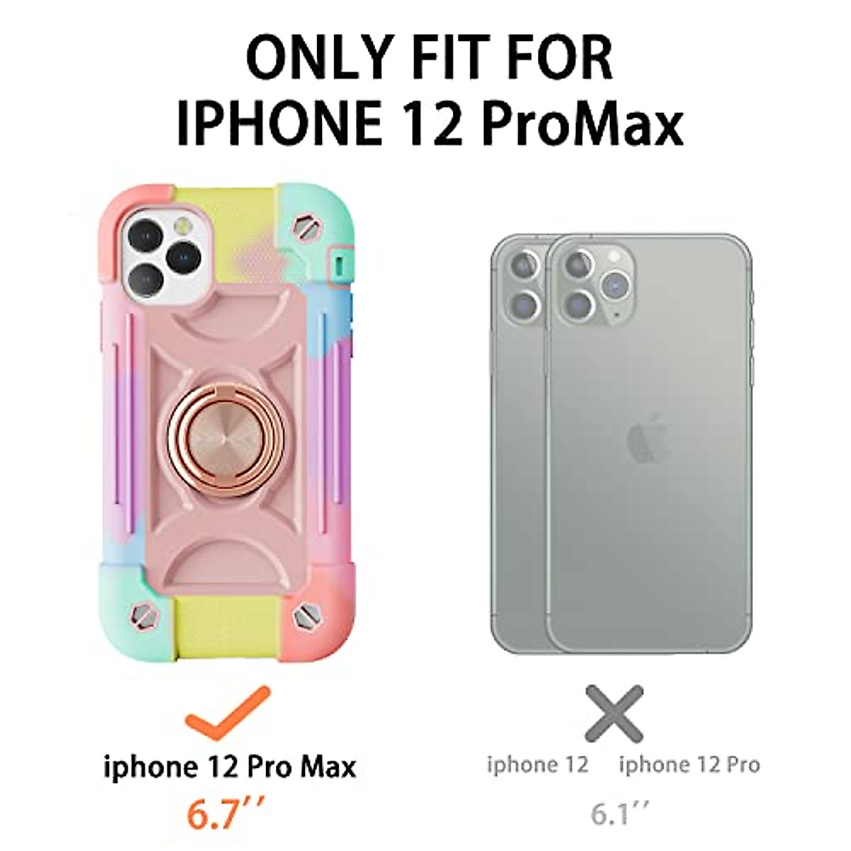 MARKILL Compatible with iPhone 12 Pro Max Case 6.7 Inch with Ring Stand, Military Grade Drop Protection Full Body Rugged Heavy Duty Cover for iPhone 12 Pro Max. (Rainbow Pink)