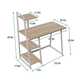 soges 39.4 Inch Home Office Desk Computer Desk Writing Desk with Open Shelves Study Table PC Worksation, White Oak JYB-05OK