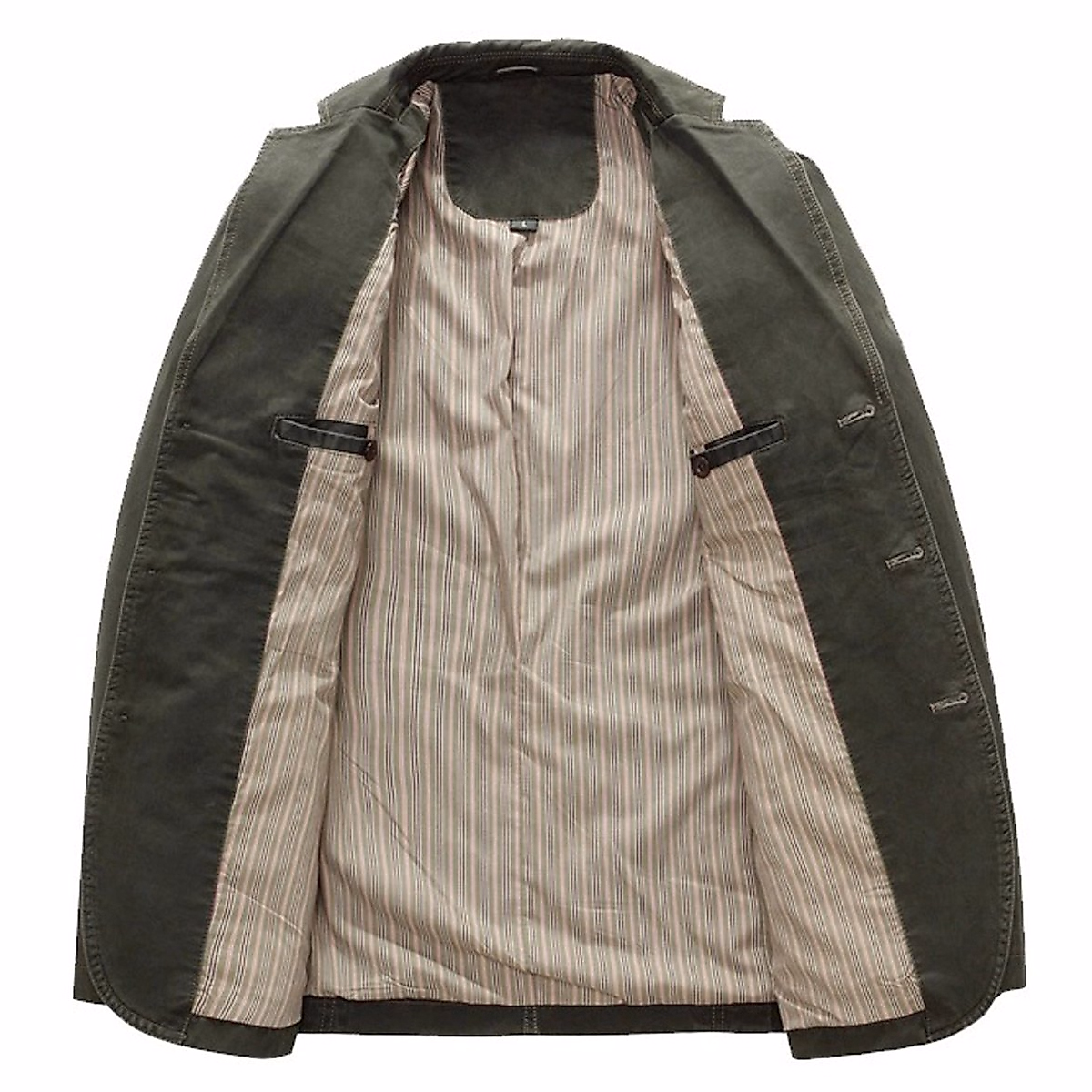 chouyatou Men's Casual Three-Button Stripe Lined Cotton Twill Suit Jacket (Medium, Army Green)