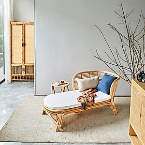 Generic Minimalist Japanese Rattan Chaise Sofa Bed – Artistic Living Room Furniture, 68.89*32.28*33.85in, Wood, White