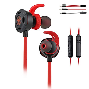 BlueFire Wired Gaming Earphone 3.5 MM E-Sport Earphone Noise Cancelling Stereo Bass Gaming Headphone with Adjustable Mic for PS4, Xbox One, Laptop, Cellphone, PC (Red)