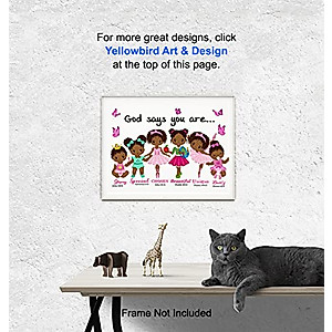 African American Girls Wall Art & Decor - Religious Wall Decor - God Says You Are - Scripture Wall Decor - Christian Gifts - God Wall Art - Black Girls Room Decor -Inspirational Uplifting Bible Verses