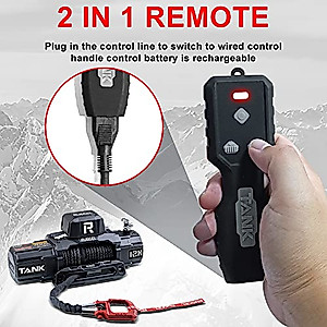 RUGCEL WINCH 12000lb New Waterproof Electric Synthetic Rope Winch 12V with Hawse Fairlead, 2 in 1 Wireless Remote,Black Rope，for Truck SUV