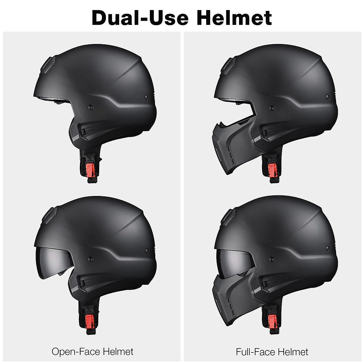 AHR Open Face Motorcycle Helmet 3/4 Half Helmet for Cruiser Scooter Street Bike Moped DOT Model Run-O6 (Matte Black, S)