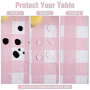 Kesfey 3 Packs Pink Gingham Tablecloth Pink and White Checkered Tablecloths 54 x 108 Inches Disposable Plastic Gingham Tablecovers Waterproof Rectangle Picnic Table Covers for Birthday Party Supplies
