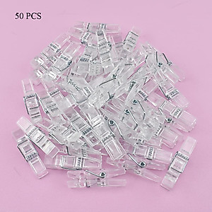 HAHIYO 1.38in Plastic Mini Transparent Clothespins Good Clarity Clips Strong Sturdy Firm Hold Clamp Tight Easy Use No Pin Hole on Fabric for Hanging Photos Postcards Memos Baby Shower Paper Line 50PCS