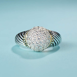 UNY Ring Twisted Cable Wire Designer Inspired Fashion Brand David Vintage Ball Shape Antique Women Jewelry Gift (White, 7)