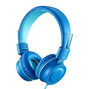iRAG J01 Kids Headphones Foldable Stereo Tangle-Free 5ft Long Cord 3.5mm Jack Plug in Wired On-Ear Headset for iPad/Amazon Kindle,Fire/Toddler/Boys/Girls/School/Laptop/Travel/Plane/Tablet(Ocean Blue)
