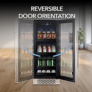 Whynter BBR-838SB Built-in Under Counter 15 inch Beverage Refrigerator and Cooler Fridge with Glass, Lock, Reversible Door, Digital Control and Carbon Filter, 3.0 cu. ft, Stainless Steel, 80 Capacity