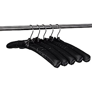 WODMB Practical 15 Inch Large Satin Padded Hangers,Silk Hangers for Wedding Dress Clothes(Black,5 Pack)