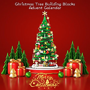 Advent Calendar 2023 Christmas Tree Building Toy Set with LED light, 1066 Pieces Christmas Countdown Calendar, 24 Days Building Block for Kids Adult Creative Gifts for Adults Teens Girls Ages 8+