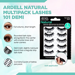 Ardell False Eyelashes Natural 101 Black, (5 pairs pack with FREE Lash Applicator) x 1 pack