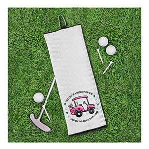 Set of 3 Golf Towels - Let's Par Tee - Greatest Mom by Par - Every Day Is a Good Day for Golf - Tri-fold 100% Microfiber Waffle Weave with Clip