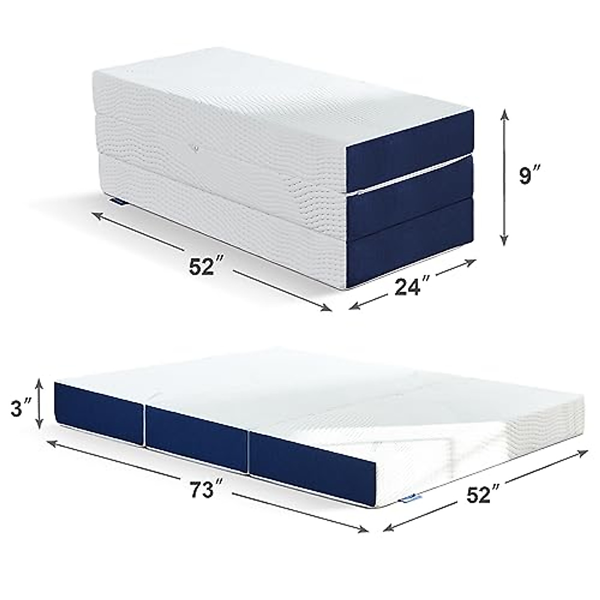 Iyee Nature Folding Mattress, 3 inch Tri-Fold Memory Foam Mattress, Foldable Mattress Topper with Bamboo Cover for Camping, Guest - Full Size, 73" x 52" x 3"