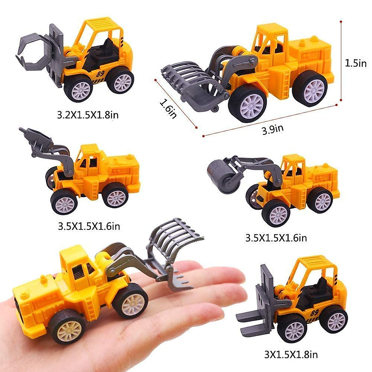 3 otters Engineering Car Toys, 24PCS Construction Trucks Toys Small Construction Vehicles Pull Back Toy