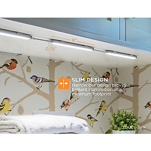 BLACK+DECKER LED Under Cabinet Lighting Kit, 3-Bars, 9 Inches Each, DIY Tool-Free Installation, Warm White, 2700K, 1080 Lumens, 15 Watts, Home Accent (LEDUC9-3WK)