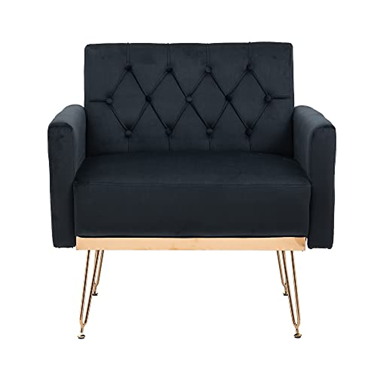 Olela Accent Chair Set of 2,Velvet Armchair Single Sofa Modern Tufted Upholstered Side Reading Chairs with Arm and Gold Metal Leg for Living Room Bedroom Club Nursery Office Decorate(2, Black)