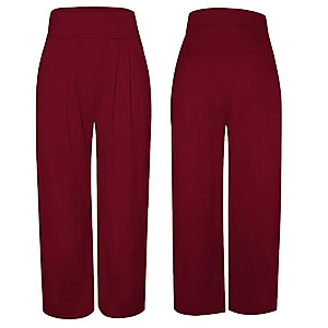 LROSEY Women's Stretchy Solid Color High Waisted Wide Leg Palazzo Pants with Pockets Wine