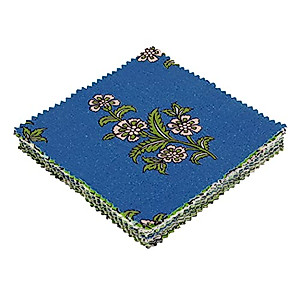 Soimoi Florals Print Precut 5-inch Cotton Fabric Quilting Squares Charm Pack DIY Patchwork Sewing Craft- Blue
