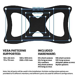 HumanCentric VESA Mount Adapter Plate for 200 x 100 mm VESA Patterns | Conversion Kit for 75 x 75 and 100 x 100 mm VESA Patterns to 200 x 100 mm VESA Patterns