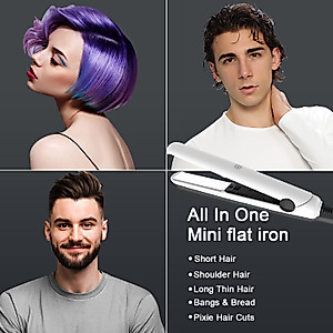 Keragard Mini Flat Iron Smart Ceramic Tourmaline Hair Straightener for Travel,Small Flat Irons for Short Hair, Dual Voltage Flat Iron,White