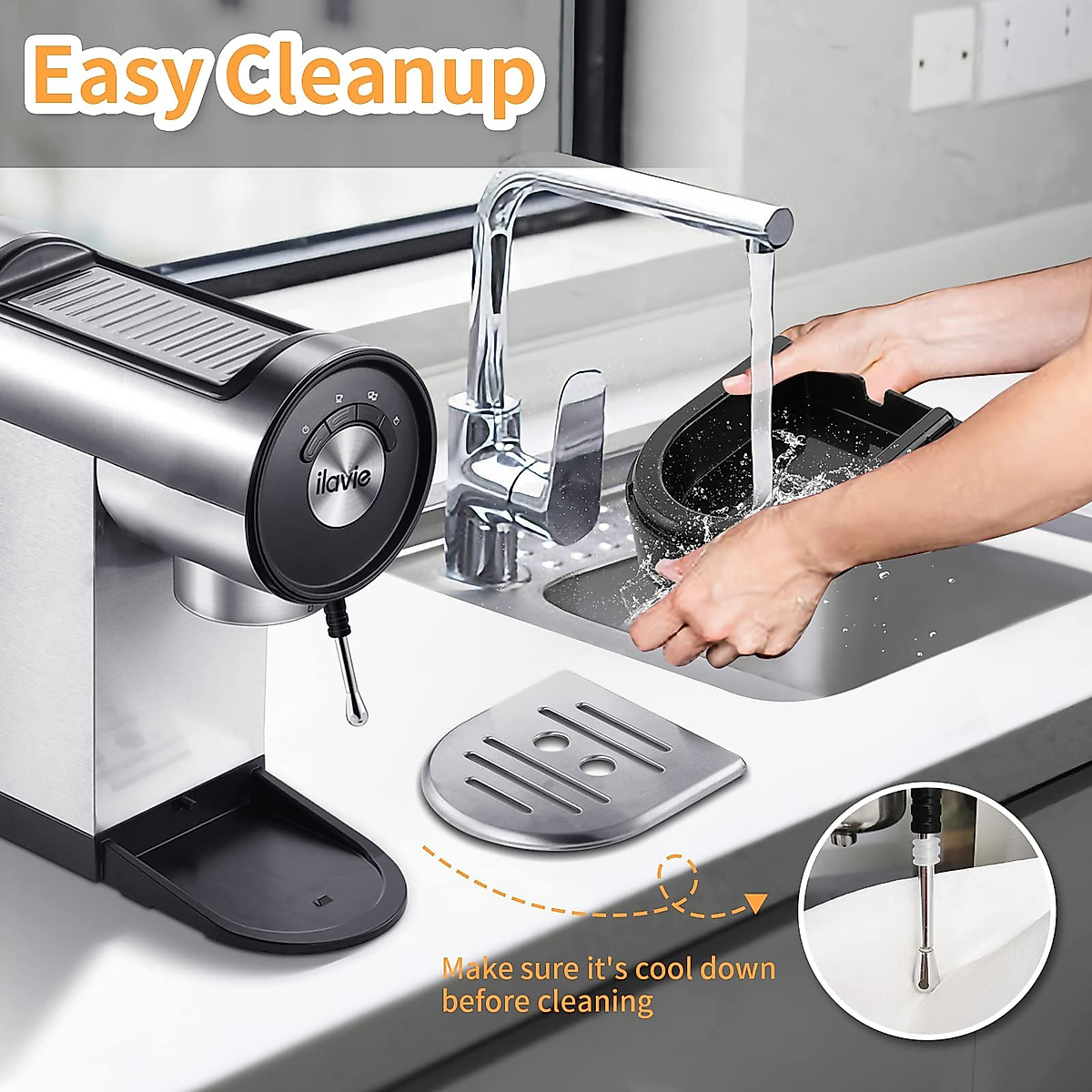 ILAVIE Espresso Machine with Steamer, 20Bar Espresso Coffee Machine with 30 oz Removable Tank for Cappuccino, latte, Compact Espresso Maker for Home Office, 1250W