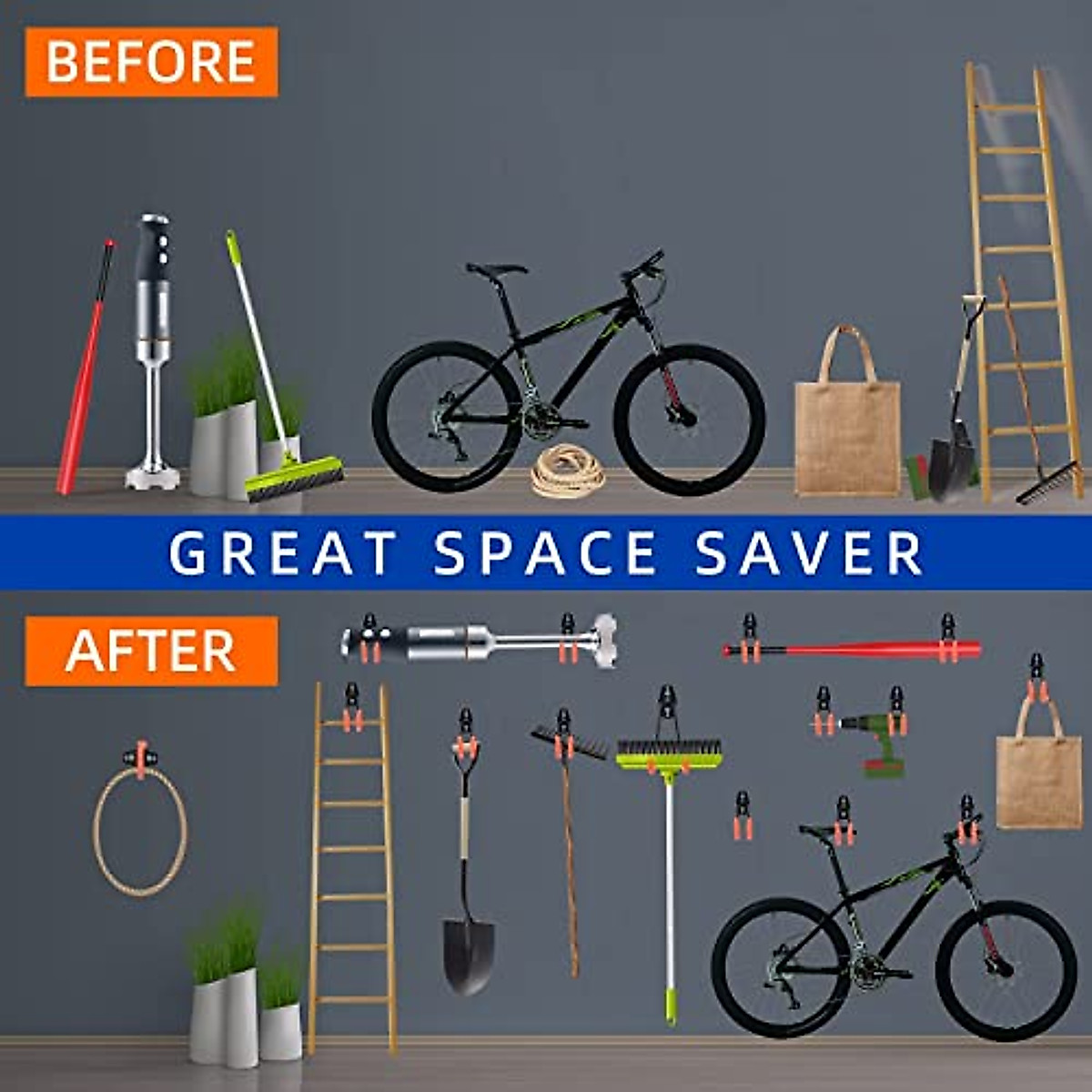 SERPURE 17 Pack Garage Hooks Heavy Duty with Extension Cord Organizer & Bike Hooks, Tool Gifts for Men, Gifts for Dad, Garage Storage Hooks for Hanging Ladders, Bikes and Bulky Items