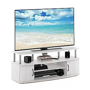 Furinno JAYA Large Entertainment Stand for TV Up to 55 Inch, White Oak/Chrome
