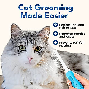 Dog & Cat Combs For Grooming Long Haired Cats & Dogs - Top Pet Detangler Brush For Long & Curly Hair - Comb Removes & Prevents Matted Fur - Perfect For Goldendoodle, Poodle Mixes, and Cat Undercoat