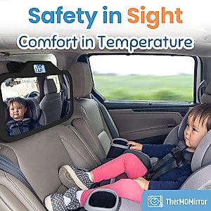 Thermomirror - Baby Car Mirror with Temperature Display, Car Seat Mirror for Baby Rear Facing, New Born Essentials Must Haves, Infant Car Seat Mirror for Baby Travel Gear - Wide Angle (Black)