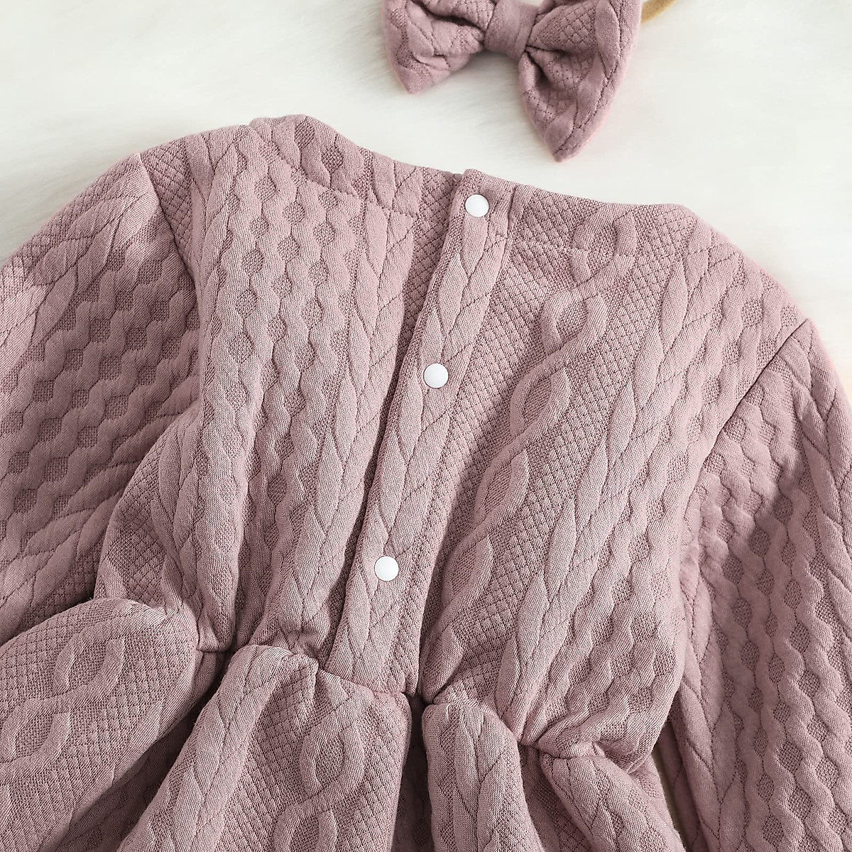 Baby Girl Knit Dress Long Sleeves Sweater Dress Toddler Fall Winter Outfits with Bowtie (Pink, 6-12 Months)