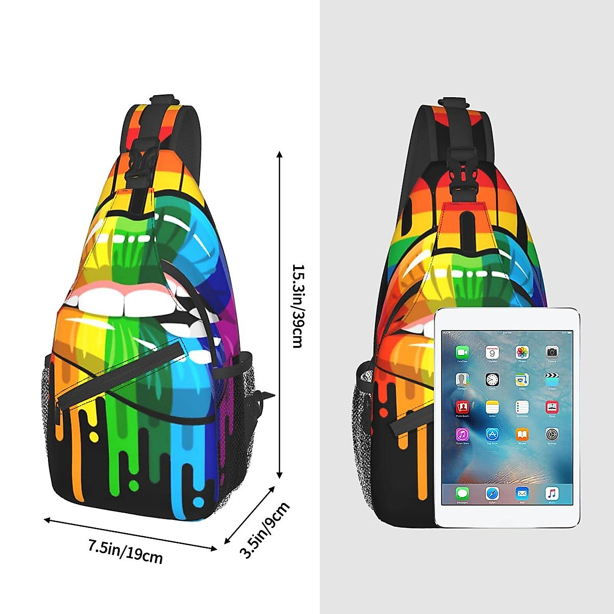 AMRANDOM Mens & Womens Shoulder Chest Sling Bags Lgbt Pride Lips Black Backpacks for Travel Outdoors Running, Fashion Casual Crossbody Bags, One Size