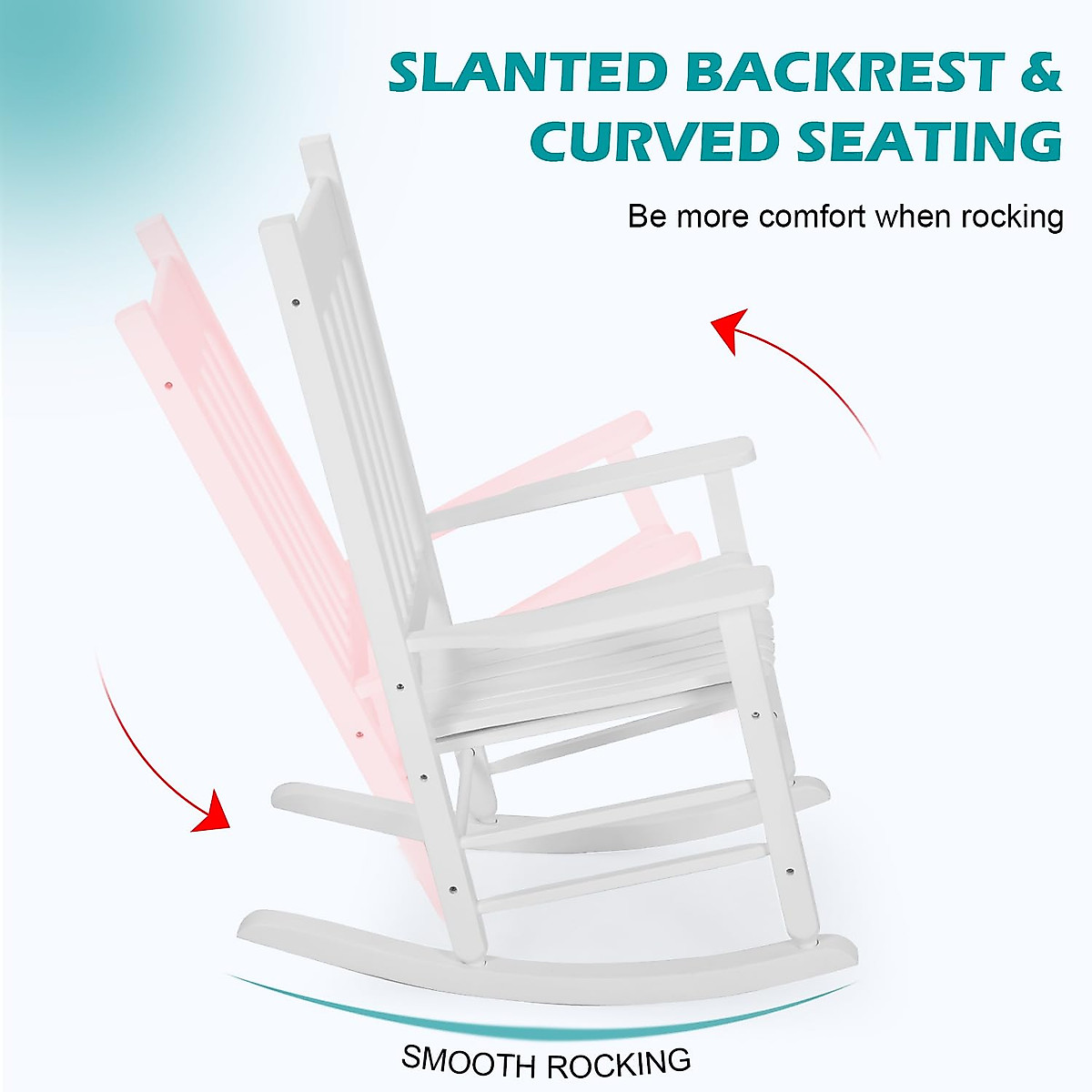 Outdoor Rocking Chair Patio Rocking Chair Porch Rocking with High Back and Handrail Comfortable and Stable Durable Load Bearing 243 lbs Patio Rocker Chair for Porch Garden and Terrace (White)