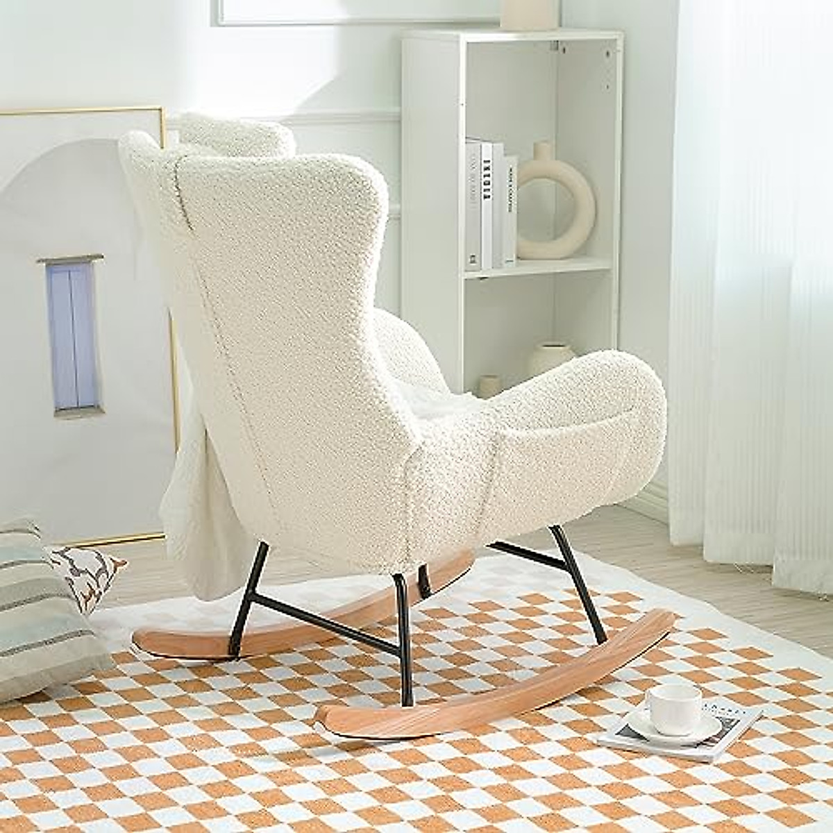 Morhome Upholstered Nursery Rocking Chair-Comfy Glider Rocker with Padded Seat, High Backrest, and Armrests for Living Room Bedroom Offices, White