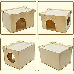 Fhiny Guinea Pig Castle, Chinchilla Hut with Window Ventilated Guinea Pig House Wood Small Animal Hideout Hamster Habitat Decor for Hamster Hedgehog Squirrel Sugar Glider