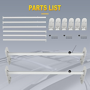 OCPTY Extendable Pick-Up Truck Ladder Rack Van Roof Mount 78.8" Steel Ladder Rack for Chevy Express 2500 for Dodge for Ford E-250/350 for GMC Savana with Rain Gutters 3 Bars Set - 800lbs Capacity