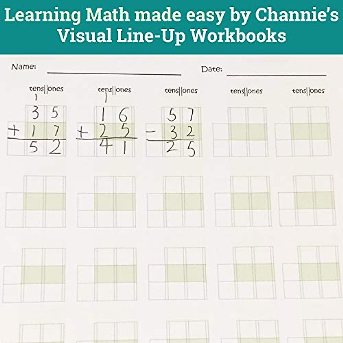 Channie’s Quick and Neat Math LineUp Workbook for 1st-3rd Grade Elementary School Students,Double Digit Math Made Easy, 80 Pages