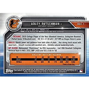 2019 Bowman Chrome Draft Picks Baseball #BDC-1 Adley Rutschman Pre-Rookie Card - 1st Bowman Chrome Card