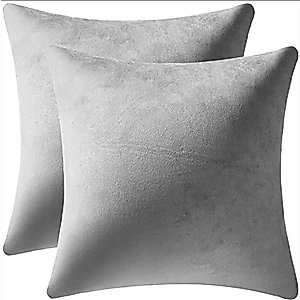 MICHOU HOME DECOR Velvet Throw Pillow Covers 18x18 - Solid Colored Decorative Pillow Covers for Sofa, Couch, Bed, and Living Room - Pillow Cases Set of 2 (Grey)