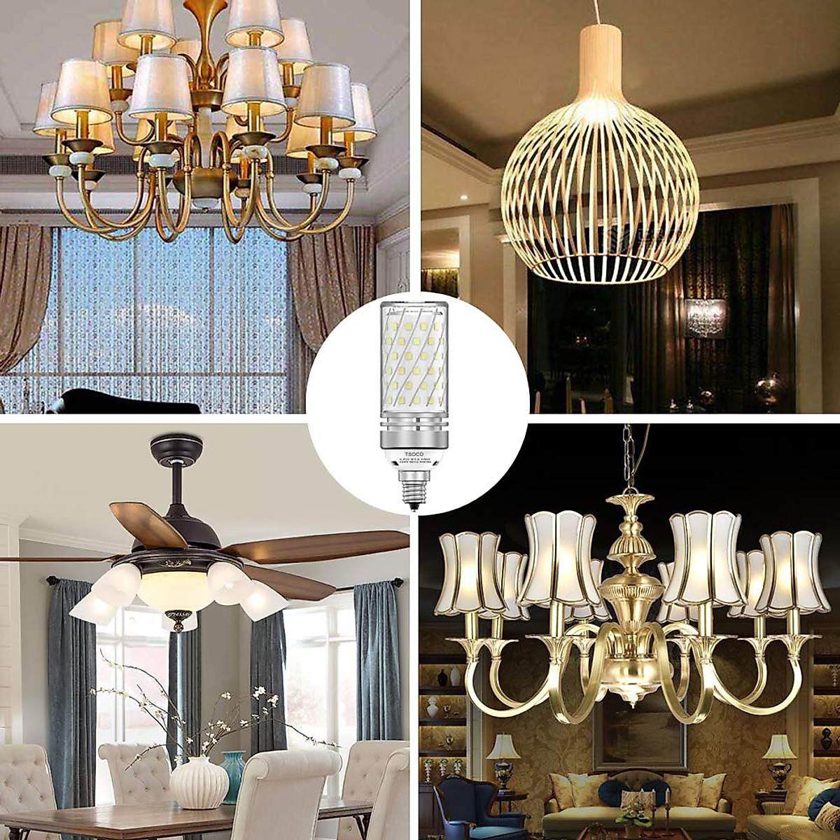 TSOCO E12 LED Bulbs,16W LED Chandelier Light Bulbs,120 Watt Equivalent,6000K Daylight White,1400LM,Non-Dimmable Ceiling Fan Light Bulbs,Pack of 3 (Daylight-16w)