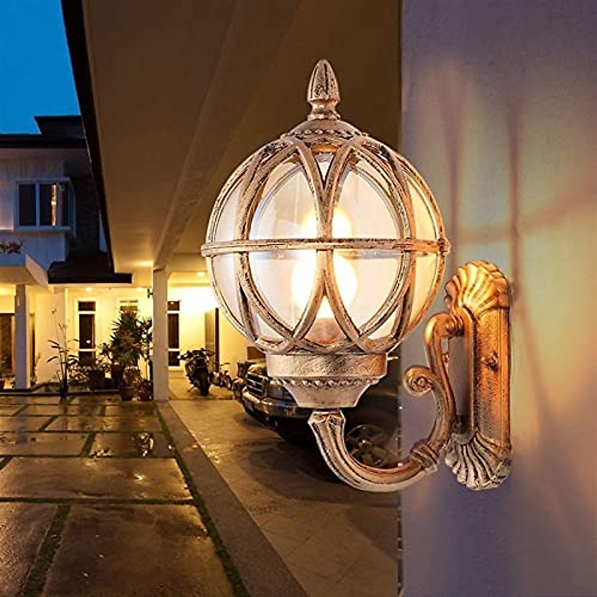 European Wall Light Residential Villa Courtyard Wall Lamp Outdoor Waterproof IP54 Wall Light Garden Home Hotel Aisle Aluminum Wall Lantern European Antique Spherical Glass Sconce E27 Fixture