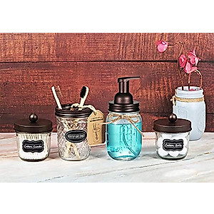 4pcs & 4pcs Bronze Mason Jar Bathroom Accessories Set - 2 Foaming Soap Dispenser& 2 Qtip Holder (regular mouth)&2 Cotton Swab Holder (wide mouth)&2 Toothbrush Holder-Rustic Farmhouse Decor Bathroom