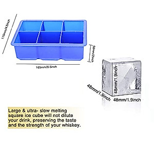 Makya Ice Cube Trays Large Size Flexible 6 Cavity Ice Cube Square Molds for Whiskey and Cocktails, Keep Drinks Chilled (2 Pcs Blue) 6.5x4.5 inch