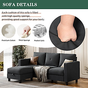 JAMFLY Sectional Couches for Living Room, Small L Shaped Couch Sofa with Ottoman, Convertible Sectional Sofa Set with Storage for Small Space (Black Grey)