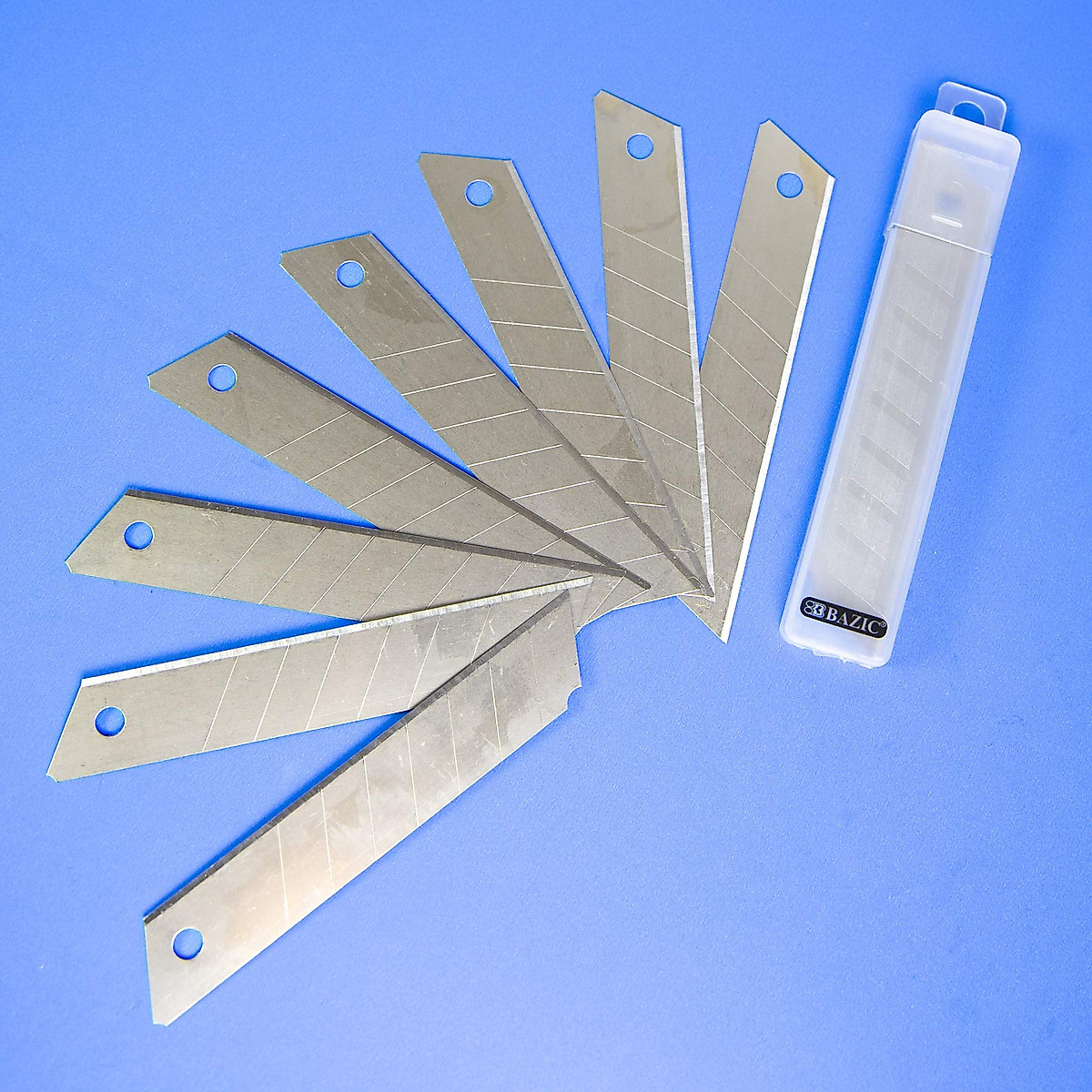 BAZIC 18mm Replacement Blade, Wider Utility Knife Cutter Blade, Tube Storage Box (8/Pack), 1-Pack