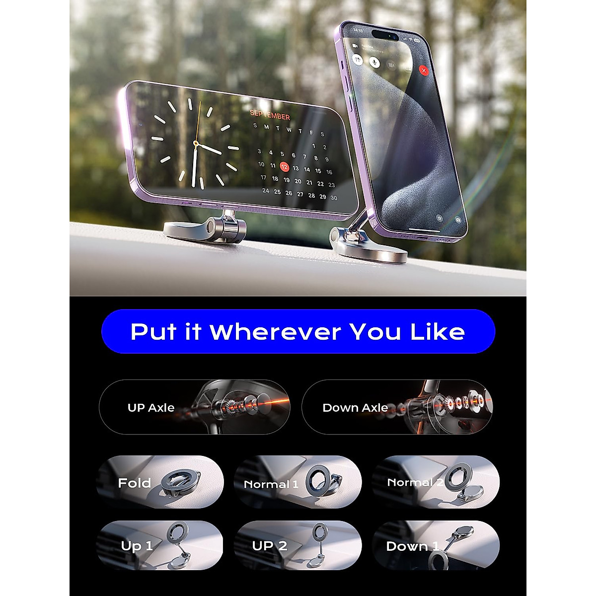 LISEN for MagSafe Car Mount, [24 Strong Magnet] 360° Rotation Magnetic Phone Holder for Car, iPhone Car Holder Mount Dash Phone Mount Car Fit for iPhone 15 14 13 12 Pro Max Plus Mini MagSafe Cases