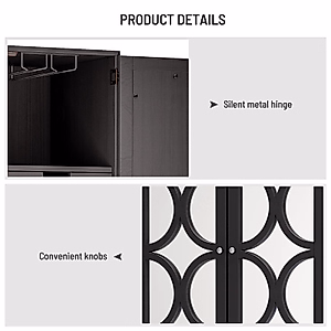 JIEJIEGAO Double Mirror Door Bar Cabinet, Wine Solid Rubber Wood Rack Cabinet, with 8 Wine Glass Holder Sideboard, with Featuring Two-Tier Storage, Wooden Storage Cabinet, Kitchen Organizer