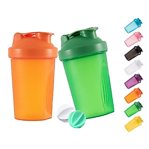 ANNAKIKI Shaker Bottle Protein Shakes and 16-Ounce/400ML Shaker Bottle with Wire Whisk Balls,Free of BPA plastic (Orange+Green(2PCS))