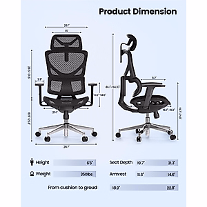 Ergonomic Mesh Office Chair - Home Office Desk Chair with Lumbar Support - Computer Chair Back Height Adjustable Black (Ergo Upgrade 518)